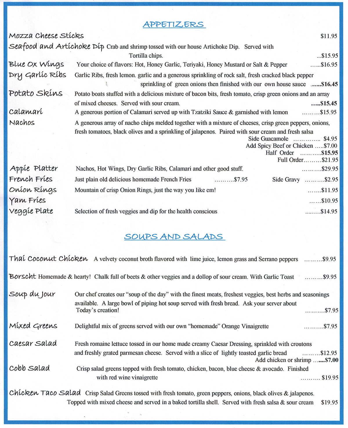 Menu – The Blue Ox Pub